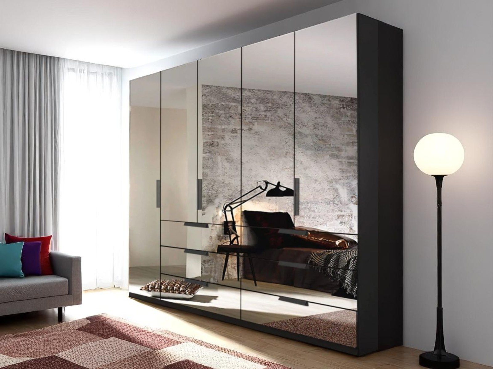 Beadle Crome Interiors Comet 5 Door Hinged Wardrobe with Mirror Fronts